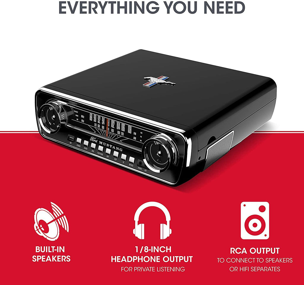 Ion Mustang LP Turntable 4-in-1 Music Center w/ AM/FM Radio, USB, Aux ...