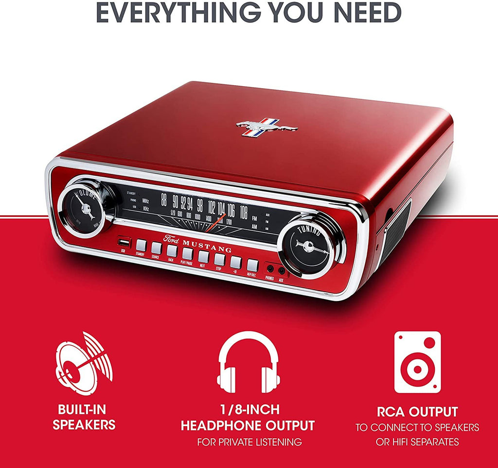 Ion Mustang LP Turntable 4-in-1 Music Center w/ AM/FM Radio, USB, Aux ...